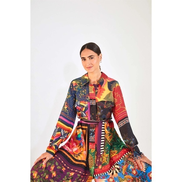 FARM Rio | Dresses | Farm Rio Mixed Scarves Shirtdress Patch Scarf Xs ...